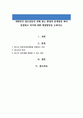 [사회과학] 대한민국 청소년들이 처해 있는 환경의 문제점을 하나 설정하고 여기에 대한 해결방안을 논하시오-1페이지