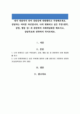 내가 내담자가 되어 상담실에 내방했다고 가정해보세요 상담자는 여러분 자신입니다 나의 변화되고 싶은 부분(생각 감정 행동 등) 과 관련하여 사례개념화를 해보시고 상담목표와 전략까지 적어보세요-1페이지