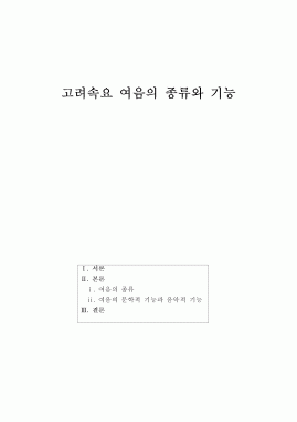 고려속요 여음의 종류와 기능(문학적 기능과 음악적 기능)-1페이지