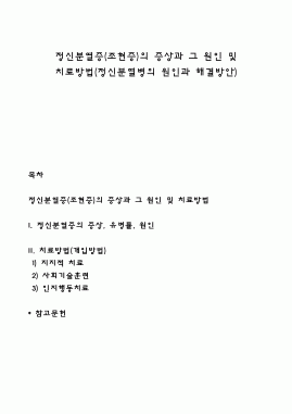 정신분열증(조현증)의 증상과 그 원인 및 치료방법(정신분열병의 원인과 해결방안)-1페이지