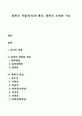 문화의 개념(정의)과 특성 문화의 유형과 기능-1페이지