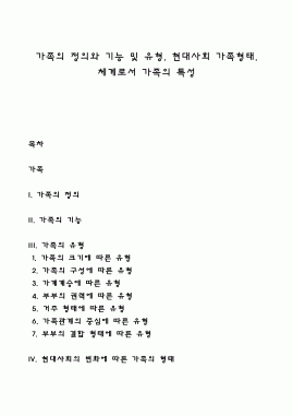 가족의 정의와 기능 및 유형 현대사회 가족형태 체계로서 가족의 특성-1페이지