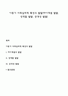 아동기 사회심리적 특성의 발달(자아개념 발달 성역할 발달 공격성 발달)-1페이지