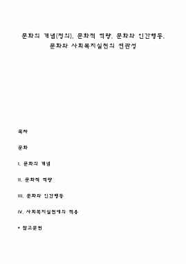 문화의 개념(정의), 문화적 역량, 문화와 인간행동, 문화와 사회복지실천의 연관성-1페이지