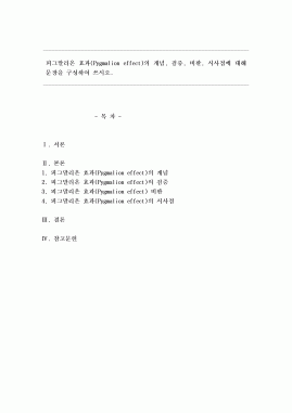 피그말리온 효과(Pygmalion effect)의 개념 검증 비판 시사점에 대해 문장을 구성하여 쓰시오-1페이지