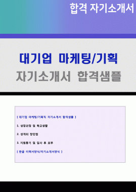 (2020년 대기업 마케팅 자기소개서) 마케팅 기획직 자기소개서 합격샘플 + 이력서양식 (기획직 자기소개서 마케팅 기획팀 합격자소서 마케팅 자기소개서 지원동기 및 포부)-1페이지