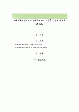 사회계획모델에서의 사회복지사의 역할을 간단히 제시해 보시오-1페이지