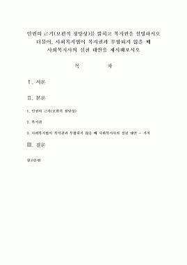 인권의 근거(보편적 정당성)를 밝히고 복지권을 설명하시오 더불어 사회복지법이 복지권과 부합되지 않을 때 사회복지사의 실천 대안을 제시해보시오-1페이지