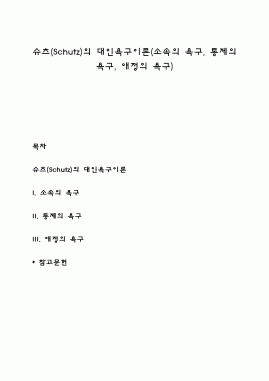 슈츠(Schutz)의 대인욕구이론 (소속(inclusion)의 욕구, 통제(control)의 욕구, 애정(affection)의 욕구)-1페이지