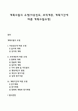 계획수립의 유형(사용빈도 조직계층 계획기간에 따른 계획수립유형)-1페이지