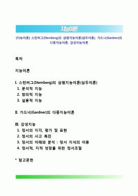 [지능이론] 스턴버그(Sternberg)의 삼원지능이론(삼두이론) 가드너(Gardner)의 다중지능이론 감성지능이론-1페이지