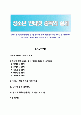 [청소년 인터넷중독의 실제] 인터넷 중독 진단을 위한 평가 인터넷중독 개인상담 인터넷중독 집단상담 및 예방프로그램-1페이지