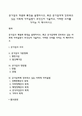 공기업의 개념과 특징을 설명하시고 최근 공기업에게 강조되고 있는 사회적 가치실현이 무엇인지 기술하고 어떠한 의미를 가지는 지 제시하시오-1페이지