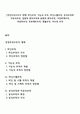 [경영조직구조의 형태] 라인조직 기능식 조직 라인스탭조직 공식조직과 비공식조직 집권적 관리조직과 분권적 관리조직 사업부제조직 위원회조직 프로젝트조직 행렬조직 자유형 조직-1페이지