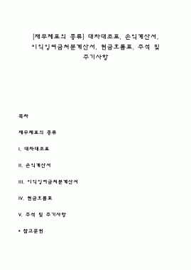 [재무제표의 종류] 대차대조표 손익계산서 이익잉여금처분계산서 현금흐름표 주석 및 주기사항-1페이지