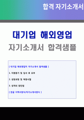 ◆ 대기업 해외영업직 자기소개서 합격샘플 + 이력서양식 (삼성전자 한화그룹 현대그룹 LG전자 SK그룹 아모레퍼시픽 CJ그룹 포스코 해외영업직 공통지원 자기소개서)-1페이지