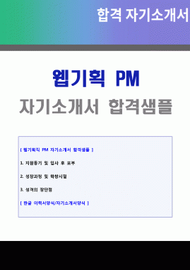 2020년 웹 기획직 PM  자기소개서 합격예문 + 이력서양식 (웹 개발자 PM 개발직 합격 자소서취업 자기소개서지원동기)-1페이지