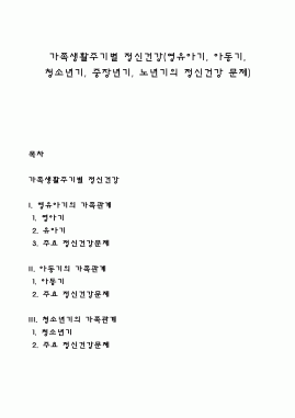 가족생활주기별 정신건강(영유아기 아동기 청소년기 중장년기 노년기의 정신건강 문제)-1페이지