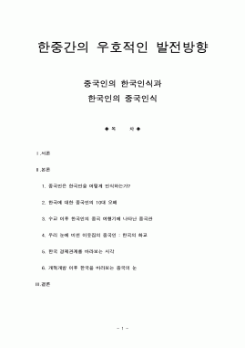 글로벌 중국시장의 이해 - 한중간의 우호적인 발전방향 - 중국인의 한국인식과 한국인의 중국인식-1페이지