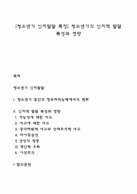 [청소년기 인지발달 특징] 청소년기의 인지적 발달 특성과 영향-1페이지