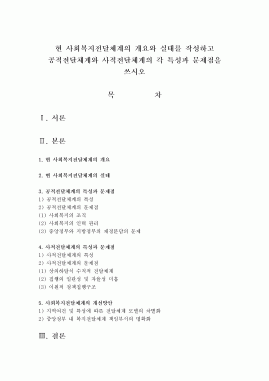 현 사회복지전달체계의 개요와 실태를 작성하고 공적전달체계와 사적전달체계의 각 특성과 문제점을 쓰시오-1페이지