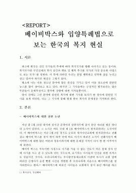 사회복지 행정론 - 베이비박스와 입양특례법으로 보는 한국의 복지 현실-1페이지