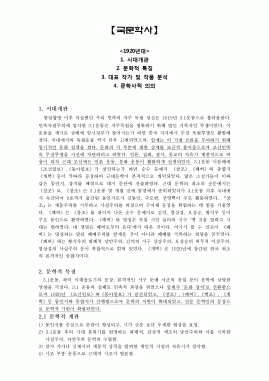 1920년대 국문학사 - 시대개관 문학적 특징 대표 작가 및 작품 분석 문학사적 의의-1페이지