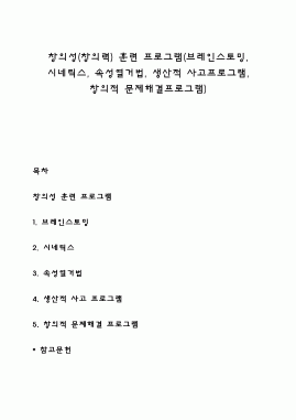 창의성(창의력) 훈련 프로그램(브레인스토밍 시네틱스 속성열거법 생산적 사고프로그램 창의적 문제해결프로그램)-1페이지