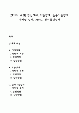 [장애의 유형] 정신지체 학습장애 운동기술장애 자폐성 장애 ADHD 분리불안장애-1페이지