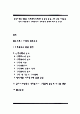 한국가족의 변화와 가족문제(가족문제에 관한 관점 우리나라 가족변화 한국사회변동과 가족변화가 가족문제 발생에 미치는 영향)-1페이지