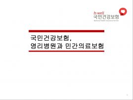 국민건강보험영리병원과 민간의료보험국민건강보험제도란국민건강보험제도 연혁국민건강보험제도 특성국민건강보험제도의 기능-1페이지