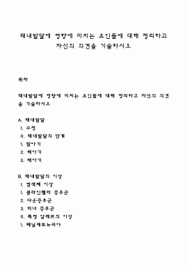 태내발달에 영향에 미치는 요인들에 대해 정리하고 자신의 의견을 기술하시오-1페이지