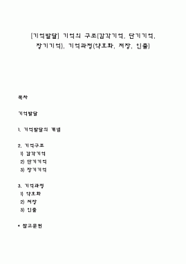 [기억발달] 기억의 구조(감각기억 단기기억 장기기억) 기억과정(약호화 저장 인출)-1페이지