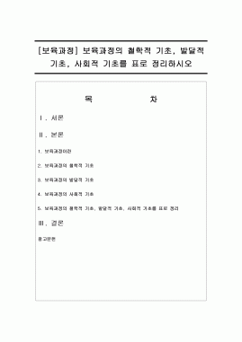 [보육과정] 보육과정의 철학적 기초 발달적 기초 사회적 기초를 표로 정리하시오-1페이지