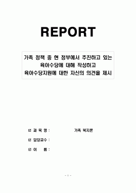 가족 정책 중 현 정부에서 추진하고 있는 육아수당에 대해 작성하고 육아수당지원에 대한 자신의 의견을 제시-1페이지