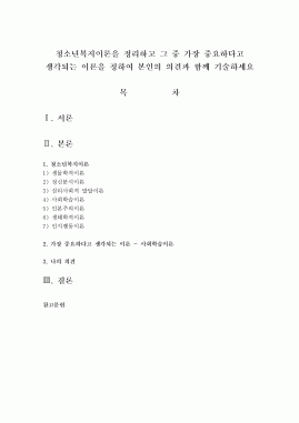 [사회복지] 청소년복지이론을 정리하고 그 중 가장 중요하다고 생각되는 이론을 정하여 본인의 의견과 함께 기술하세요-1페이지