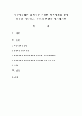 시장세분화와 표적시장 선정의 성공사례를 찾아 내용을 기술하고 본인의 의견을 제시하시오-1페이지