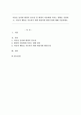 바람직한 환경구성 아동을 둘러싼 환경의 중요성 및 환경이 아동에게 미치는 영향을 진단하고 아동의 행동을 지도하기 위한 바람직한 환경구성에 대해 기술하였습니다-1페이지