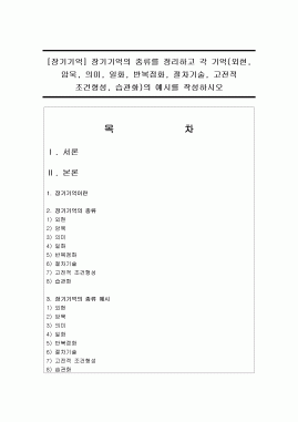 [장기기억] 장기기억의 종류를 정리하고 각 기억(외현 암묵 의미 일화 반복점화 절차기술 고전적 조건형성 습관화)의 예시를 작성하시오-1페이지