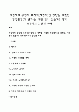 기업에게 긍정적 부정적(치명적)인 영향을 미쳤던 경영환경(의 변화)는 어떤 것이 있을까 각각 10가지의 간단한 사례-1페이지