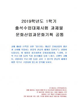 2019년 1학기 문화산업과문화기획 출석수업대체시험 과제물(문화상품의 특정 장르)-1페이지