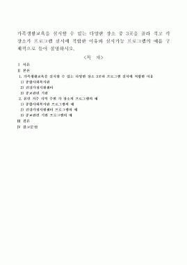 [사회과학] 가족생활교육을 실시할 수 있는 다양한 장소 중 3곳을 골라 적고 각 장소가 프로그램 실시에 적합한 이유와 실시가능 프로그램의 예를 구체적으로 들어 설명하시오-1페이지