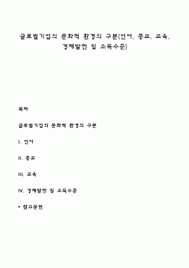 글로벌기업의 문화적 환경의 구분(언어 종교 교육 경제발전 및 소득수준)-1페이지