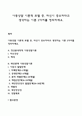 아동상담 이론적 모델 중 자신이 중요하다고 생각하는 이론 2가지를 정리하세요-1페이지