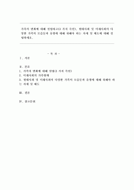 가족의 변화에 대해 설명하고(3 가지 측면) 현대사회 및 미래사회의 다양한 가족의 모습들과 유형에 대해 취해야 하는 자세 및 태도에 대해 설명하세요-1페이지