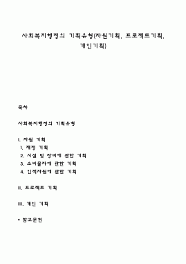 사회복지행정의 기획유형(자원기획 프로젝트기획 개인기획)-1페이지