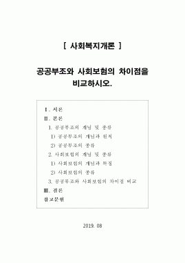 [사회복지개론]공공부조와 사회보험의 차이점을 비교하시오-1페이지