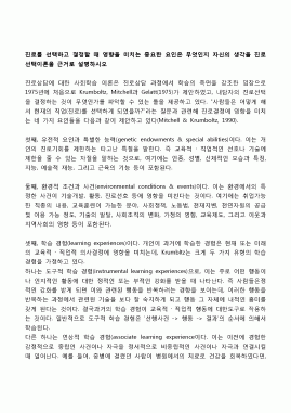 진로를 선택하고 결정할 때 영향을 미치는 중요한 요인은 무엇인지 자신의 생각을 진로선택이론을 근거로 설명하시오-1페이지