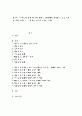 [사회과학] 영유아 교수학습의 원리 7가지에 대해 보육현장에서 발견할 수 있는 사례와 함께 설명하고 그에 따른 교사의 역할을 쓰시오-1페이지