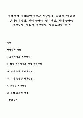 정책평가 방법(과정평가와 영향평가 질적평가방법과 양적평가방법 내적 능률성 평가방법 외적 능률성 평가방법 정확성 평가방법 정책효과성 평가)-1페이지